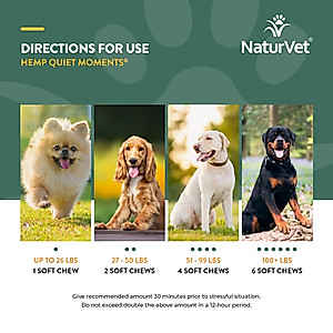 NaturVet Quiet Moments Calming Aid Dog Supplement, Helps Promote Relaxation, Reduce Stress, Storm Anxiety, Motion Sickness for Dogs (Quiet Moments Plus Hemp, 180 Soft Chews)