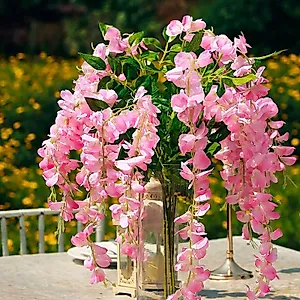 CEWOR 36 Pack Wisteria Hanging Flowers, 3.7 Feet Fake Wisteria Garland Artificial Flower Vines for Wedding Arch Party Home Greenery Wall Decor (Pink)