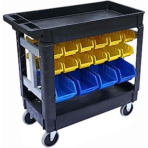 JEGS Heavy-Duty Utility Cart | 32 Storage Bins | 500 lbs. Capacity | Rounded Corners | Includes (2) Rigid Casters, (2) Swivel Casters, (24) Small Bins, (8) Large Bins | 5 in. x 1 1/4 in. Caster Wheels