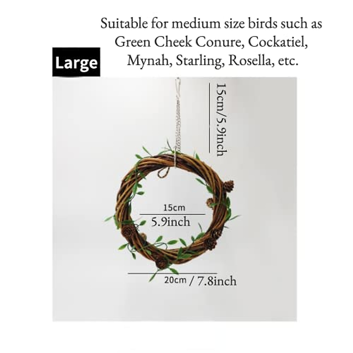 Round Bird Swing, Natural Willow Branch Chewing Bird Toys, Hanging Climbing Cage Parrot Perch Play Stands for Small Parrots Lovebirds Conures Parakeets (Large)