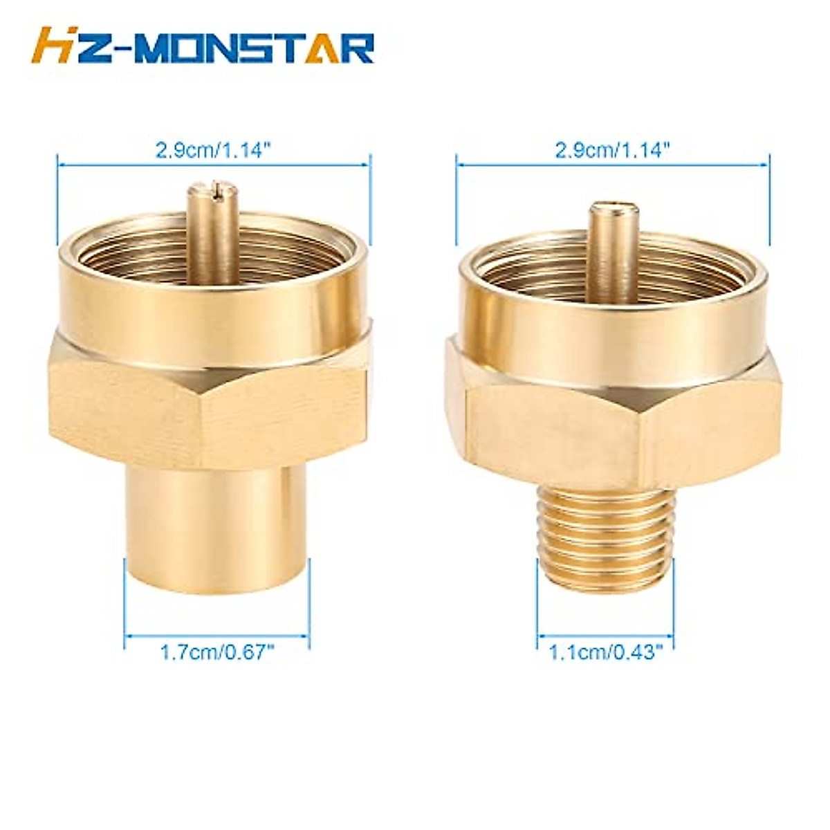 HZ-MONSTAR 1LB Propane Gas Bottle Refill Adapter kit, Including 1/4" NPT Female Tank Brass Fitting and 1/4" Male NPT Thread, Grill Stove Connector