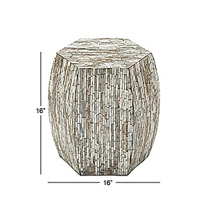 Deco 79 Mother of Pearl Shell Handmade Side End Accent Table Shell Mosaic Hexagon End Table with Brown Accents, Side Table 16" x 16" x 16", Gray