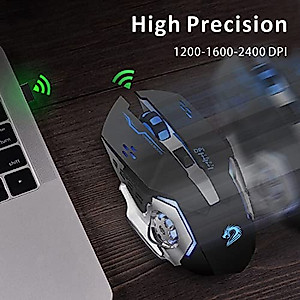 Uciefy T85 Rechargeable Wireless Mouse, 2.4G Ergonomic Silent Gaming Mice Portable Optical with USB Receiver, 3 Adjustable DPI, 6 Buttons LED Lights for Laptop/PC/Chromebook (Black)