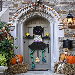 POPGIFTU Large Crashing Witch Halloween Outdoor Decorations, 63" Flying Crashed Witches, Crashing Witch into Tree Halloween Flying Witch Clearance for Yard, Patio, Porch Outdoor Tree Decoration