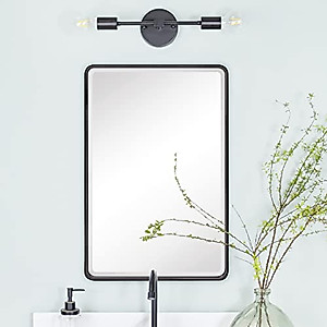 TEHOME Farmhouse Black Metal Framed Recessed Bathroom Medicine Cabinet with Mirror Rounded Rectangle Tilting Beveled Vanity Mirros for Wall 16x24 inch