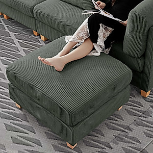 MYINDA U Shaped Sectional Couches for Living Room, 110 Inch Modular Sectional Sofa with Movable Ottoman, Corduroy Oversized Living Room Furniture Sets (Dark Green)