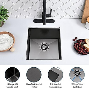 17 Inch Undermount Black Stainless Steel Kitchen Bar Sink, Scamall 17 X 19 X 10 Single Bowl 16 Gauge Stainless Steel Small Workstation Prep Wet Bar Sink Outdoor Sink with Cutting Board SML001SBG