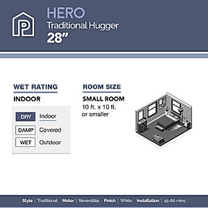 Prominence Home Hero, 28 Inch Traditional Flush Mount Indoor LED Ceiling Fan with Light, Pull Chain, Dual Finish Blades, Reversible Motor - 41530-01 (White)