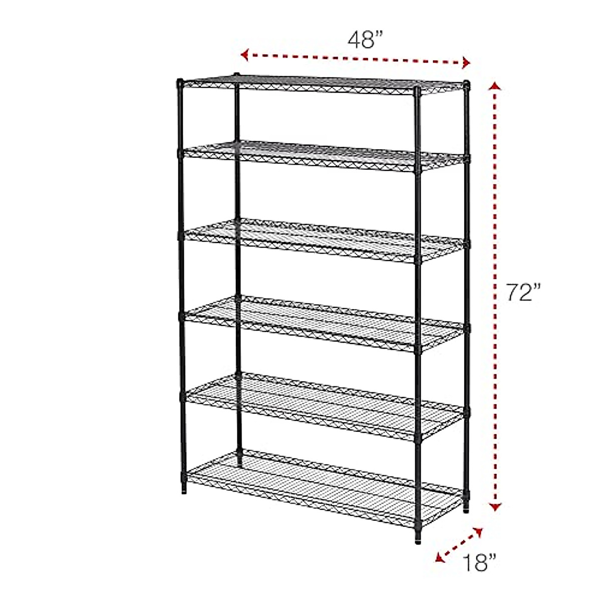 Alera NSF Certified 6-Shelf Wire Shelving Kit, 48w x 18d x 72h, Black Anthracite