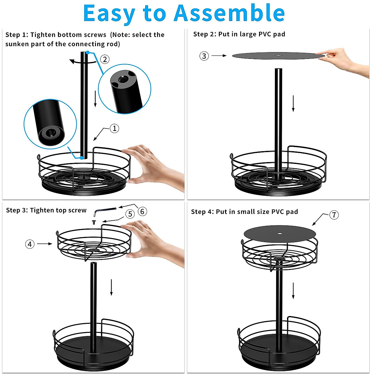 Lazy Susan Organizer Metal Steel Turntable, BOIVSHI 2 Tier Lazy Susan Spice Rack Organizer for Kitchen Cabinet, Table, Pantry, Bathroom, 10 Inch Black