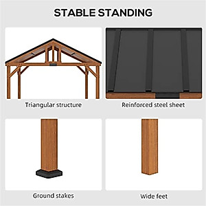 BHVXW 12' x 11' Hardtop Gazebo with Wood Frame and Waterproof Asphalt roof, Gazebo Canopy for Garden, Patio, Backyard