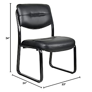 Boss Office Products Leather Sled Base Side Chair in Black