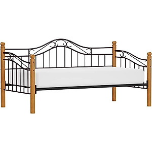 BOWERY HILL Metal Daybed with Suspension Deck in Black and Medium Oak