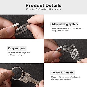 TISUR Titanium Key Rings for Keychain, Side-Pushing key chain rings Split keyring heavy duty Keychain Rings for unisex-adult, bulk 3 Size Choices, Grey