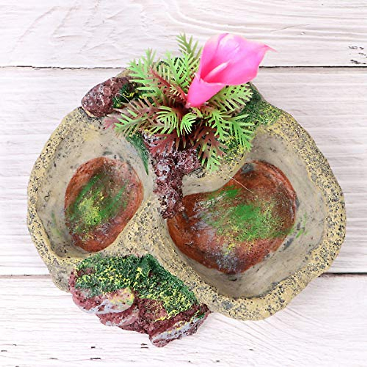 POPETPOP Resin Reptile Platform Artificial Tree Trunk Design Reptile Food Water Bowl Feeding Dish - Reptile Tank Water Dish Food Bowl for Lizard, Gecko, Snake, Tortoise (Size 2)