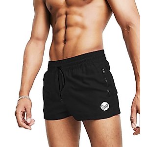 MICOZIFY Men's Gym Workout Shorts, 3" Bodybuilding Running Shorts, 3 inch Athletic Gym Shorts with Zipper Pockets Black