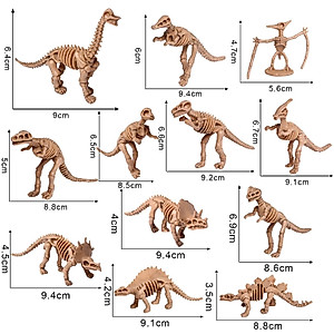 UPINS 30 Pack Dinosaur Fossil Skeletons 3.7 Inch Assorted Dinosaur Skeleton Toy Figures Dino Bones Educational Gift for Science Play Dino Sand Dig Party Favor Decorations