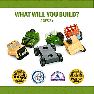 POPULAR PLAYTHINGS Magnetic Build A Truck Special Forces Toy Play Set, 5 Piece Mix and Match Vehicles, Racecar Party Favors and Cars Goodie Bag Fillers