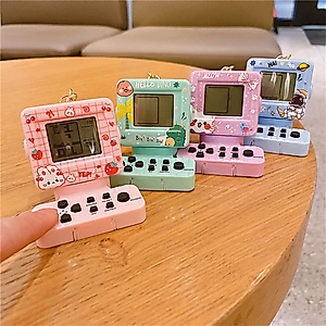 Retro Classic Game Console Pendant Keychain Playable Electronic Miniature Handheld Mini Games Machine with Keychain Ring Gift (Y5)