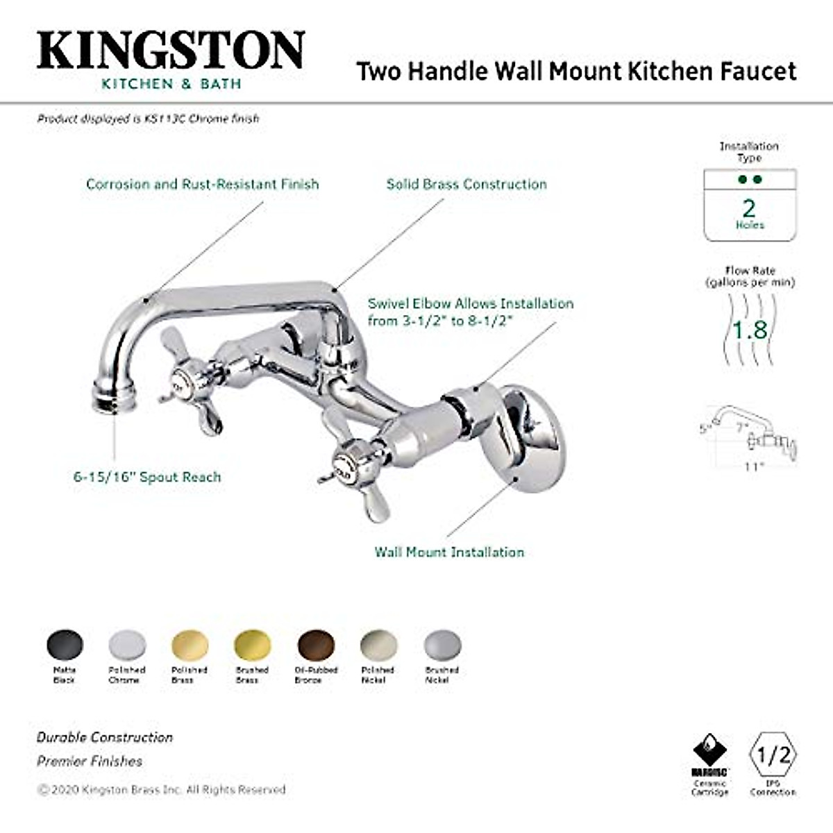 Kingston Brass KS113PN Essex Kitchen Faucet, Polished Nickel