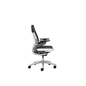 Steelcase Gesture Office Chair - Cogent: Connect Licorice Fabric, Wrapped Back, Light on Light Frame, Platinum Metallic Base