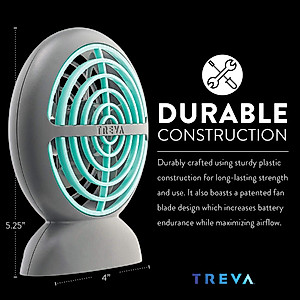 Treva Rechargeable Battery Small Fan - 3.5 Inch Blade USB Charging Port Fan - 3 Speed Circular Cooling Design - Portable Handheld or Personal Desktop Size - Travel Ready (Mint, 1)