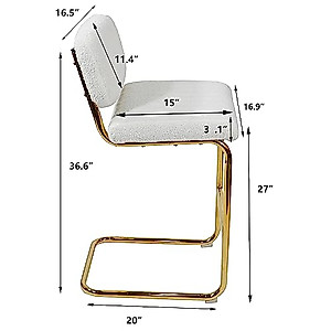 USIIN Mid-Century Modern Counter Height Bar Stools for Kitchen Set of 2, Armless Bar Chairs with Gold Metal Chrome Base for Dining Room, Upholstered Boucle Fabric Counter Stools,Ivory