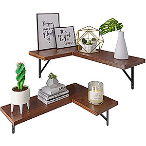 Metrogico Rustic Corner Shelf or Floating Shelf - Set of 2 Wall Shelves or Floating Shelves for Wall, Shelves for Bedroom, Bathroom Shelves, Kitchen Storage & Wall Decorations for Living Room Decor