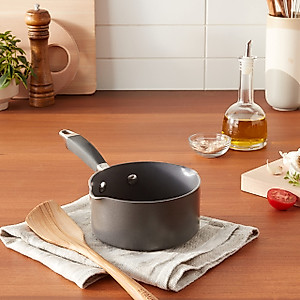 Anolon Advanced Hard Anodized Nonstick Sauce Pan/Saucepan with Straining and Pour Spouts, 1 Quart, Gray