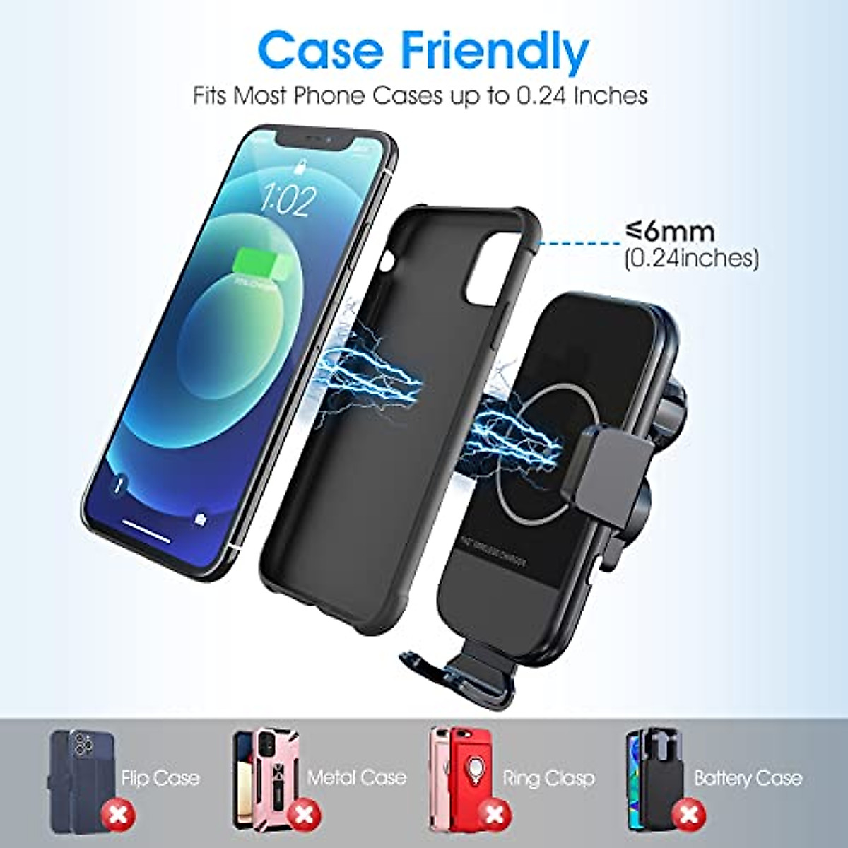 Wireless Car Charger,HYUNDAI 15W Qi Fast Charging Auto Clamping Car Charger Phone Mount for Car Air Vent Compatible with iPhone 13/12/11/X, Samsung Galaxy S22+/S21/S10/Note 20 etc