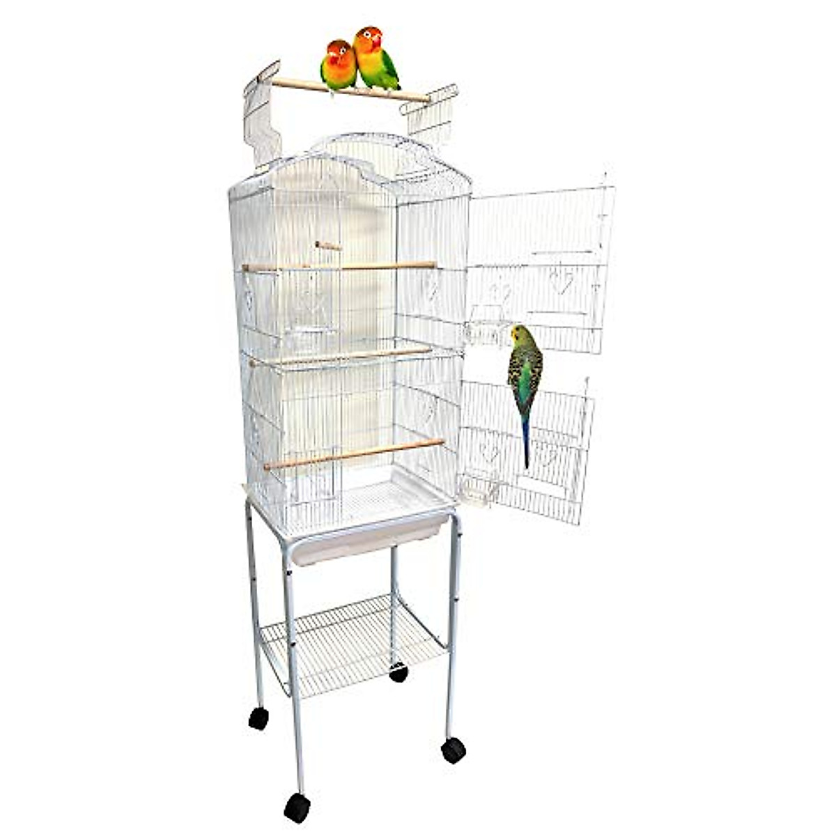 66" Large Open Top Bird Cage Side Breeding Nest Doors for Canary Parakeet Cockatiel Lovebird Finches with Removable Rolling Stand