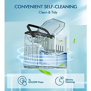 Rafow Ice Maker Countertop - Portable Machine Makes 26 lbs of in 24 Hours, 9 Cubes 6 Minutes, Self-Cleaning Compact Nugget with Scoop and Basket for Home, Kitchen, RV (Black)