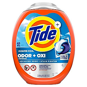 Tide Ultra OXI Power PODS with Odor Eliminators Laundry Detergent Pacs, For Visible and Invisible Dirt, 45 Count, Tide PODS Laundry Detergent, Laundry Pacs