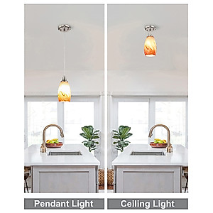 karyfine Art Glass Mini Pendant Lights Kitchen Island Marble Glass Pendant Light Shade with Brushed Nickel Finish Ceiling Hanging Lights for Kitchen Over Sink,Dining/Living Room Red Marble-1Pack