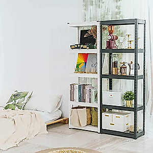 Lomani 5-Shelf Adjustable Utility Shelving Unit, 5-Tier Storage Shelf, Book Shelf, Kitchen Utility Organizer Shelf-BK