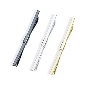 VVCome 3PCS Men's Classic Tie Clips Shirt Collar Clip Collar Bar for Necktie Gold Silver Black Tone Necktie Bar Pinch Clips Tie Pins Collar Holder (60mm Length Flat Head)