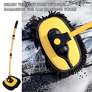 Curved Bar Car Washing Mop 45”, Chenille Microfiber MopHeads, Long Handle Telescopic Tools, Cleaning Tool Kit with15° Labor-Saving Elbow Extension Handle for Cars RV Truck Boat (Car Wash Brush)