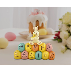 Easter Bunny Figurine Decorations - Hand Painted Sping Rabbit Statue Ornament - Easter Animal Tabletopper Accessories Sculpture for Party,Garden,Home Decorations,4.8 Inch,Polyresin