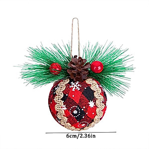 Shatterproof Christmas Ball Ornaments with Pinecones & Greenery 6pcs Buffalo Plaid Ball Ornaments Aousthop Black Red Burlap Foam Ball Hanging Decorations for Xmas Tree Ne Miniature (Red, One Size)