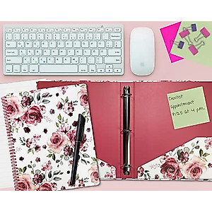 Steel Mill & Co Cute Large Spiral Notebook College Ruled, 11" x 9.5" with Durable Hardcover and 160 Lined Pages, Rose Floral