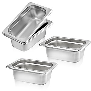 Akamino 4 Pack 1/9 Size 2 1/2 Inch Deep Steem Tabel Pans, NSF Commercial 18/8 Stainless Steel Anti-jam Steam Pan, Catering Food Pan for Restaurant,Hotel