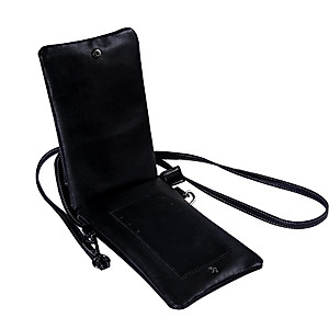 Little White Polka Dots On Black Small Crossbody Bag for Women Girls, Genuine Leather Cell Phone Purse Wallet Bag, Mini Shoulder Bag