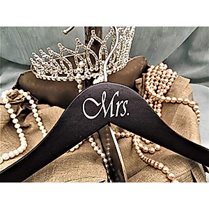 NAHANCO MRSMRS20217 Same Sex, Gay Pride Hanger Set, Black Wood Hangers with Silver Imprint (Mrs. and Mrs.), 17” (2-Piece Set), Black w/Silver Imprint