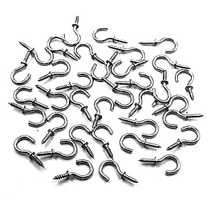 IDEALSV 50 Pcs (304) Stainless Steel Screw Ceiling Hooks 5/8 Inch Small Cup Hook Screw-in Light Hooks Outdoor and Indoor Hanging