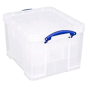 Really Useful Plastic Storage Box 35 Litre with 3 Trays 1x6 + 1x12 + 1x16 Compartments Clear