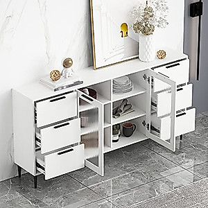 BAYCHEER Contemporary Style 32-inch Height Sideboard Artificial Wood Cupboard for Living Room - Green 77" L x 12" W x 31" H