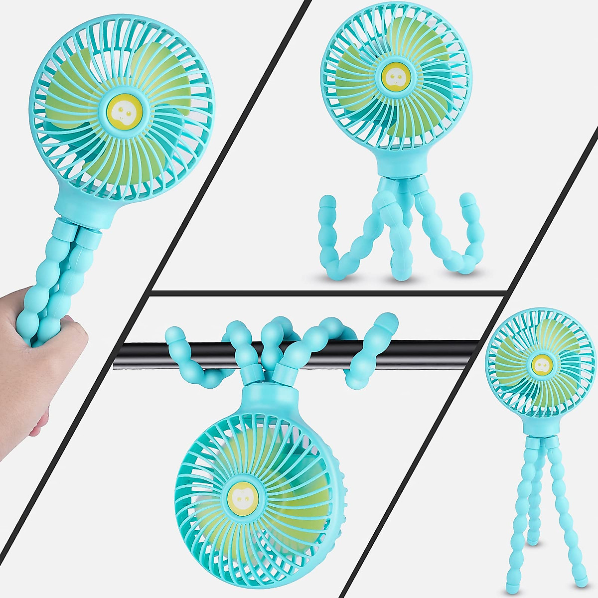 Portable Stroller Fan, With Flexible Tripod and 3 Speeds Clip On Car Seat Fan Mini Small Personal Handheld Battery Powered USB Fan, for Pram Crib Bike Treadmill Camping and Student Bed Desk