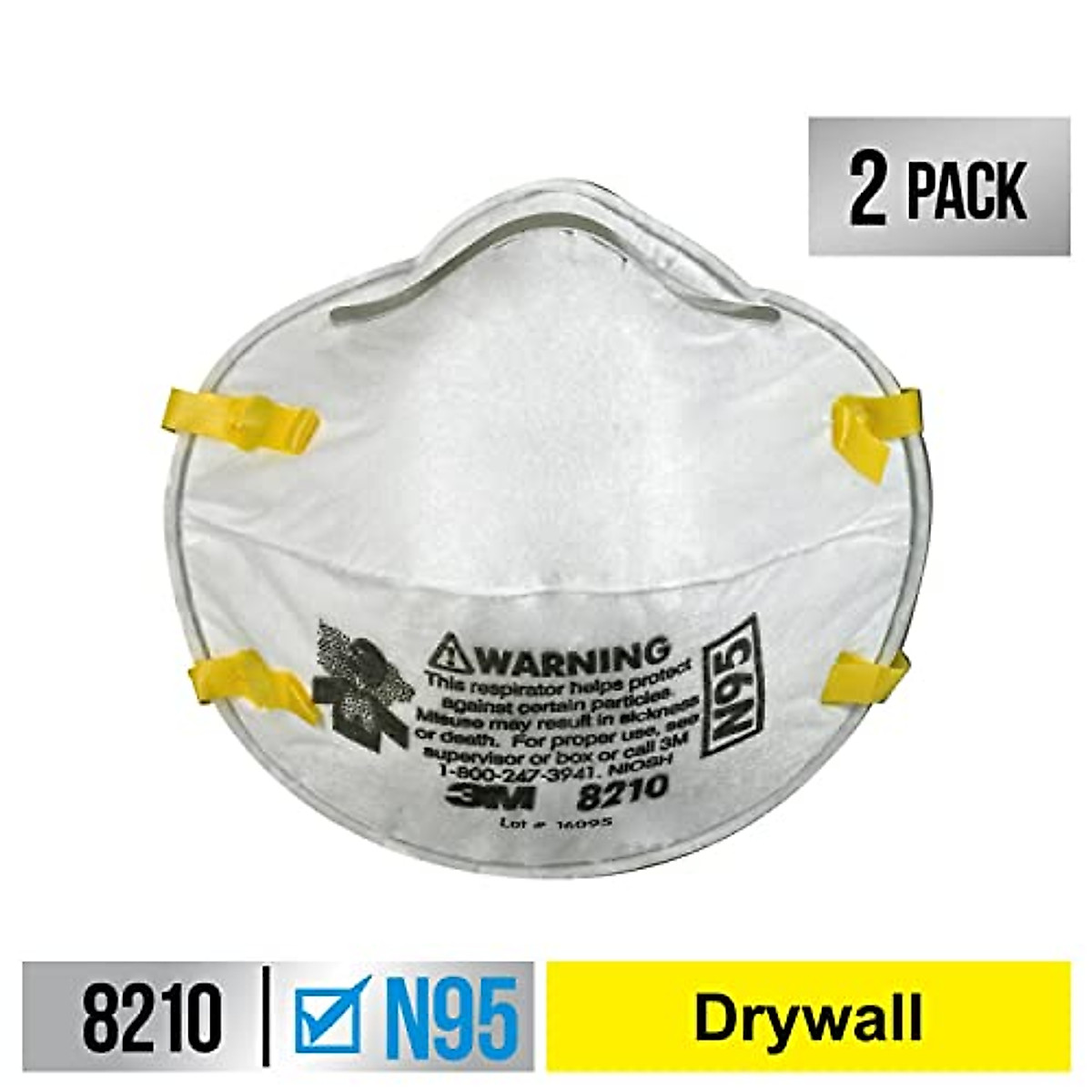 3M Performance Particulate N95 Respirator 8210 for Drywall Sanding, Disposable Respirator, 2-Pack