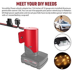 Power Wheel Adapter with Fuse & Switch, Secure Battery Adapter for Milwaukee 12V M12 Lithium Battery, with 12 Gauge Wire, Good Power Convertor for DIY Ride On Truck, Robotics, RC Toys and Work Lights