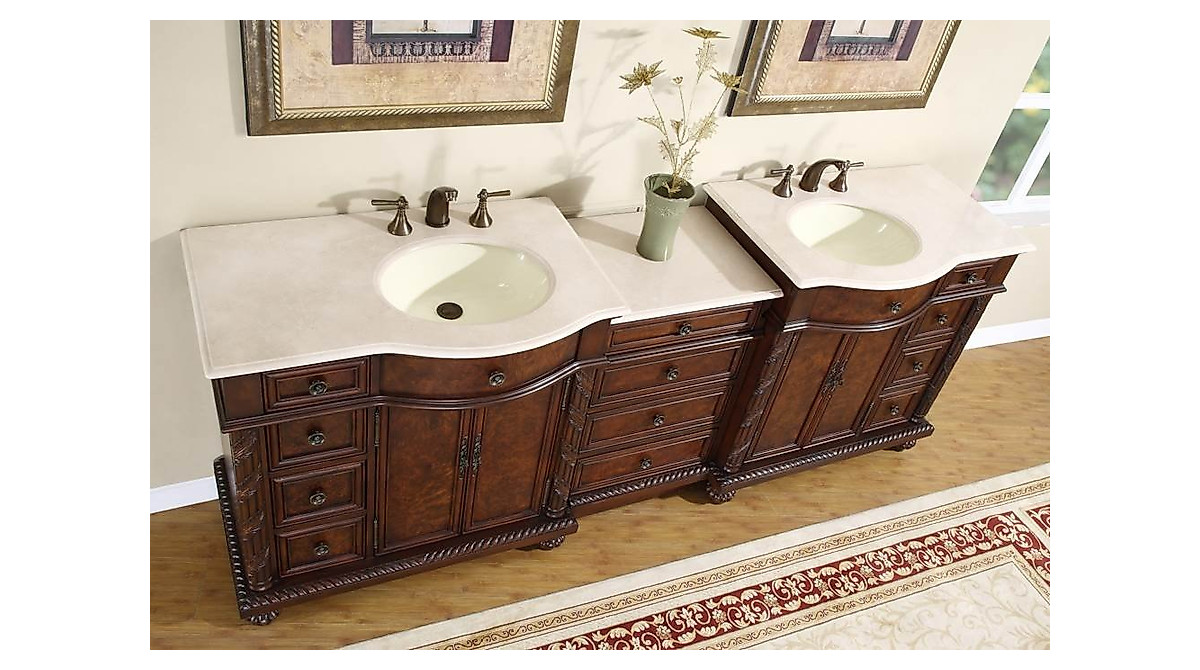 Silkroad Exclusive 90" Double Sink Vanity - English Chestnut